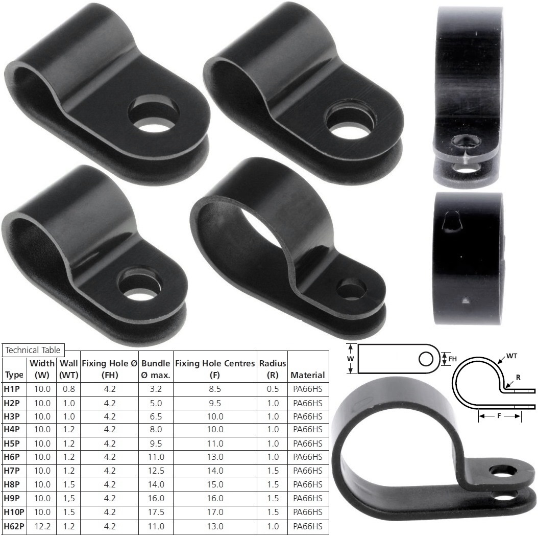 Sujeta cable abrazadera de nylon Negro